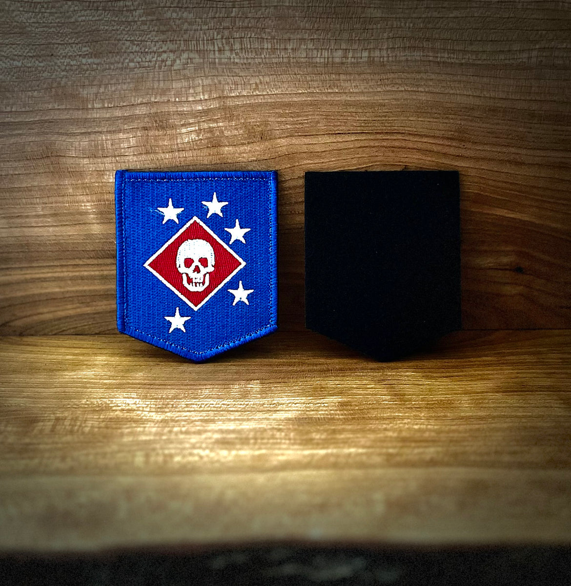 Raider Shield Patch - Embroidered w/ Velcro - Blue and Red – Legacy Designs